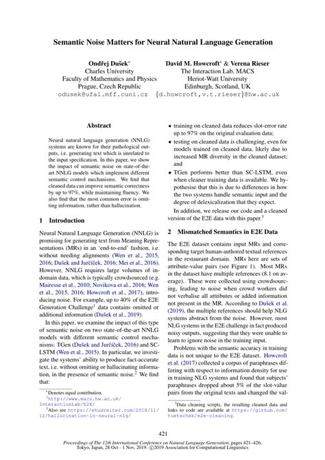 Pdf Semantic Noise Matters For Neural Natural Language Generation