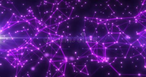 Abstract Hi Tech Purple Glowing Lines With Dots And Plexus Triangles