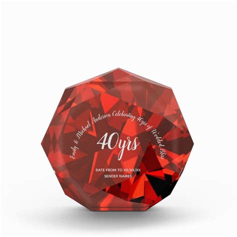 Ruby 40th Wedding Anniversary 2 Red Heart Silver Acrylic Award Zazzle
