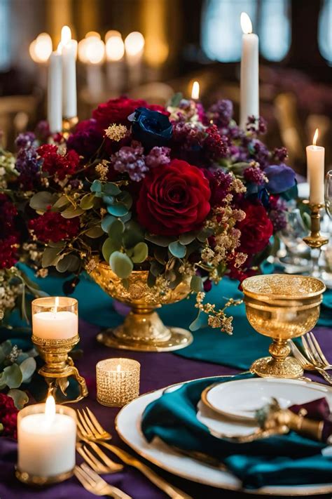Jewel Tone Wedding Color Scheme Vibrant Red Teal Gold Wedding Table
