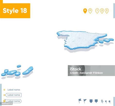 스페인 물과 도로가있는 흰색 배경에 3d지도 그림자가 있는 벡터 맵입니다 0명에 대한 스톡 벡터 아트 및 기타 이미지 0명 강 경계 Istock