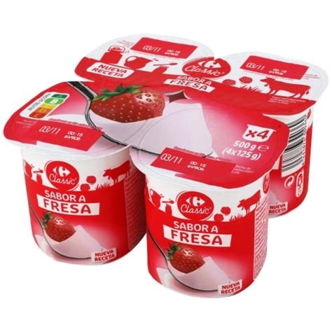 Yogur Sabor Fresa Carrefour Classic Pack De 4 Unidades De 125 G