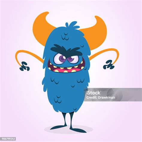 행복 한 만화 빅 풋 문자입니다 재미 있는 파란 털이 괴물의 벡터 그림입니다 할로윈 디자인 갈고리 발톱에 대한 스톡 벡터 아트 및 기타 이미지 Istock