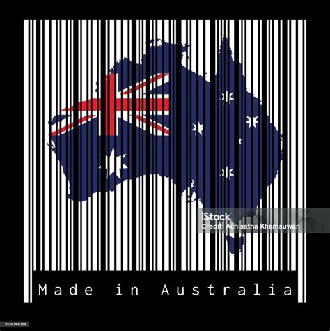 검은 배경 텍스트 흰색 바코드에 호주 지도 개요 바코드 설정 모양 호주에서 만든 개념에 대한 스톡 벡터 아트 및 기타 이미지 개념 개념과 주제 국기 Istock