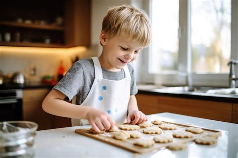 Premium Photo Young Boy Baking Cookies At Home