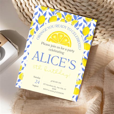 Printable Lemon Birthday Invitation Amalfi Lemon Italy Birthday Invite