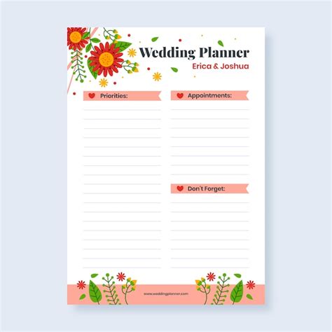 Free Vector Wedding Planning Planner Template Design