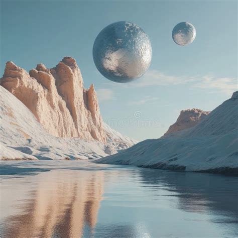 Fantasy Landscape With Planets And Snow Elements Of This Image Furnished By Nasa Stock