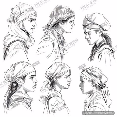 Ai创作图头巾款式 戴头巾的少女 戴头巾的女子头像 戴头巾女子头像 头巾手册 头巾系列 头巾文化 古罗马戴头巾女子 头巾历史 戴头巾的女子 头巾潮流 民族人物素描 带头巾女孩 戴头巾女孩 人物