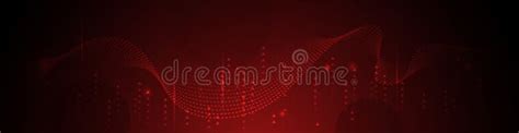 Illustration Vector Abstract Wave Flow Line Motion Pattern And Particle Dot On Red Background