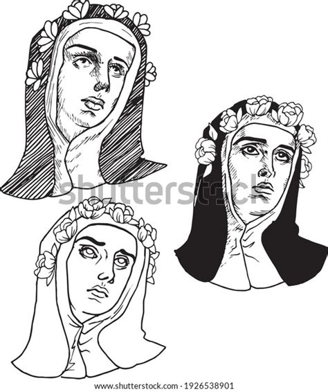 Set Hand Drawn Nuns Portraits Stock Vector Royalty Free 1926538901