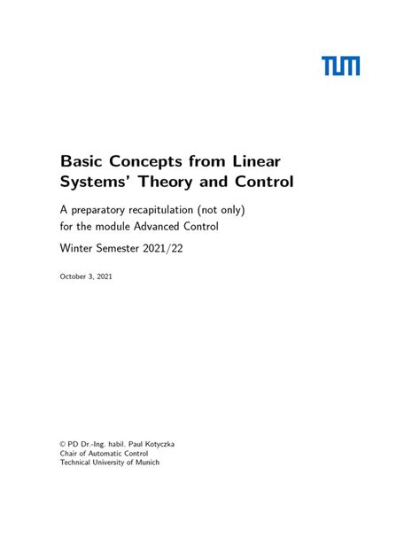 Basic Concepts Linear Systems 2021 22 Pdf Nonlinear System