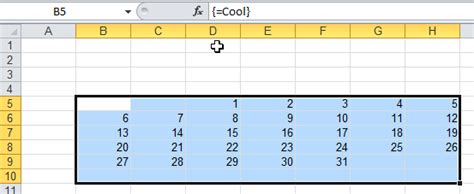 calendar in excel with one formula array entered of course excel tips mrexcel publishing