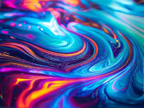 Dynamic Abstract Background With Swirling Liquid Patterns And Colorful Light Refraction Stock