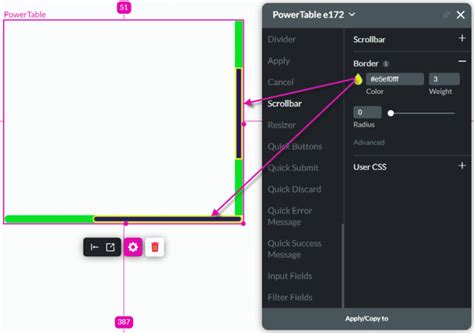 style horizontal scrollbar on power tables support titan