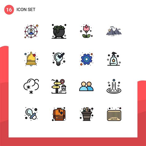 Set Of 16 Vector Flat Color Filled Lines On Grid For Bell Sun Flora