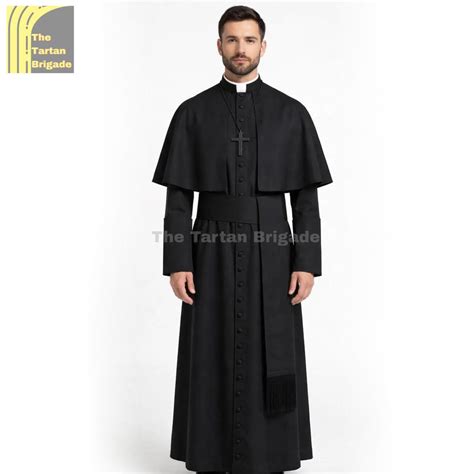 Mens Priest Costume Black Cassock Robe Black Clergy Robe Classic