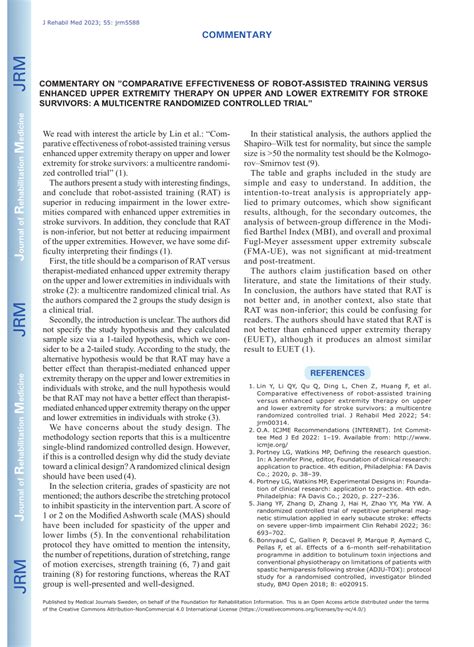 Pdf Commentary On Comparative Effectiveness Of Robot Assisted Training Versus Enhanced Upper