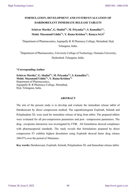 Pdf Formulation Development And Invitro Evaluation Of Daridorexant Immediate Release Tablets