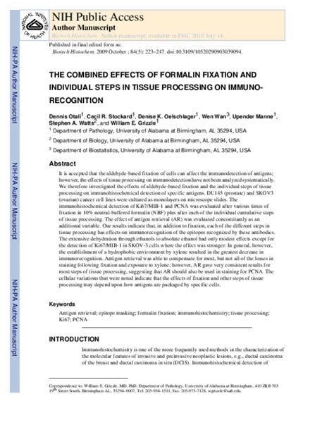 Pdf Combined Effects Of Formalin Fixation And Tissue Processing On