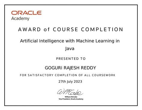 Rajesh Reddy Goguri On Linkedin Ai Machinelearning Oracleacademy Certification