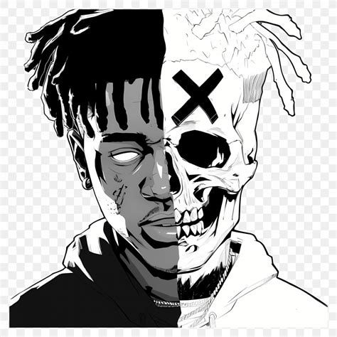 Xxxtentacion Half Skull Face Art Png 4336x4336px Xxxtentacion Art