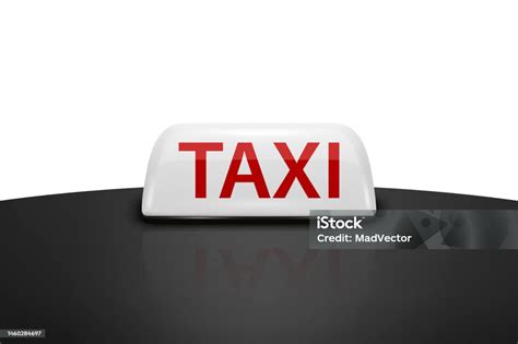벡터 3d 현실적인 흰색과 빨간색 택시 자동차 지붕 기호 아이콘 격리된 자동차의 검은 지붕에 근접 촬영 프랑스 택시 표지판 택시 서비스를 위한 디자인 템플릿 모형 전면 모습