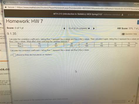 Solved Calculate The Correlation Coefficient T Letting Row