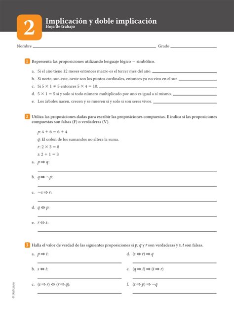 Hoja De Trabajo 07 Implicación Y Doble Implicación Unidad 1 Santillana 8 Pdf