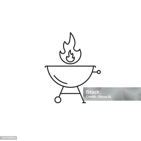바베큐 바베큐 그릴 아이콘 흰색 배경에 벡터 격리 라인 기호 개념에 대한 스톡 벡터 아트 및 기타 이미지 개념 고기 굽기