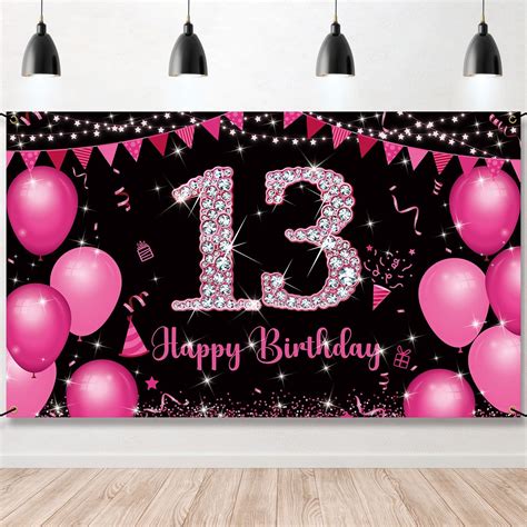 13th Birthday Backdrop Banner Hot Pink Happy 13th Birthday