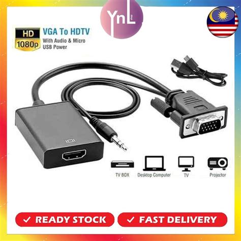 VGA Male To HDMI Female Video Converter Adapter 1080P With USB Power Audio Cable Shopee Malaysia