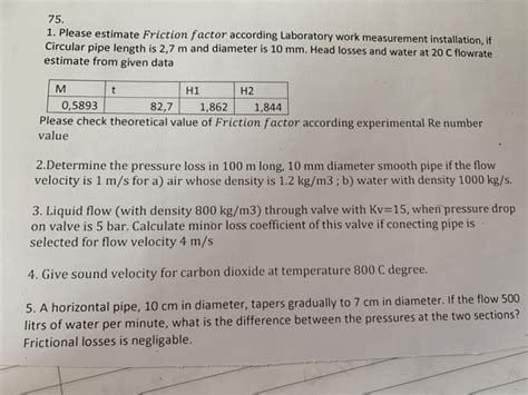 Solved 75 1 Please Estimate Friction Factor According