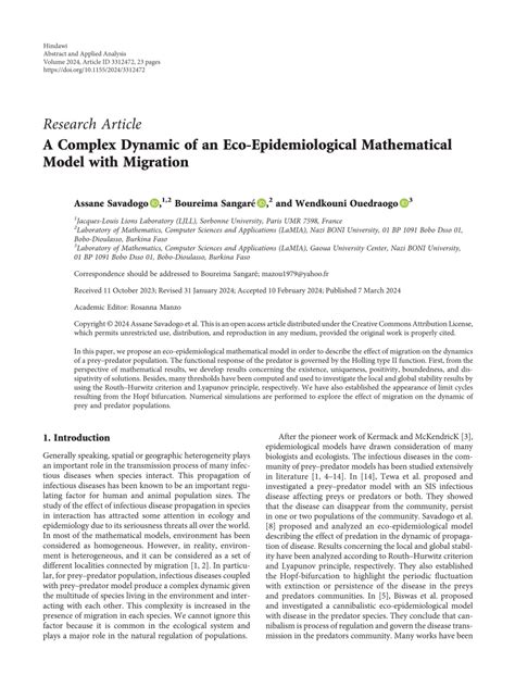 Pdf A Complex Dynamic Of An Eco Epidemiological Mathematical Model