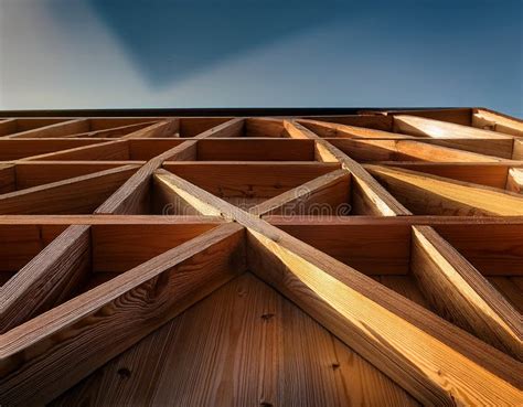 A Set Of Exposed Wooden Beams Intersecting Each Other Under Ambient Lighting Showcasing Their