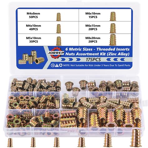 175pcs Threaded Inserts For Wood Yellow Zinc Alloy Threaded Inserts