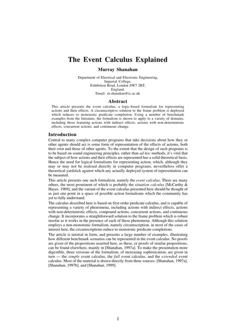 Pdf The Event Calculus Explained