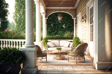 Premium Photo Open Veranda With Armchairs And Sofa In Cozy House Exterior