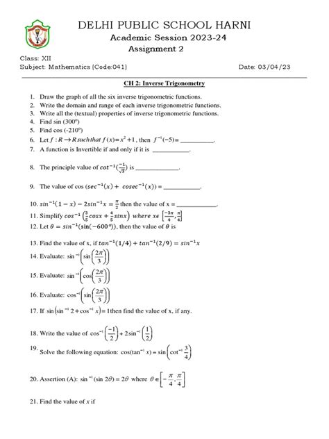 itf assignment 2 pdf trigonometry function mathematics