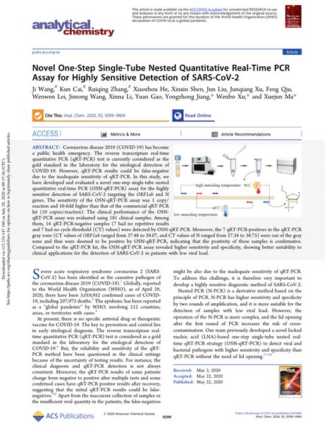Pdf A Novel One Step Single Tube Nested Quantitative Real Time Pcr