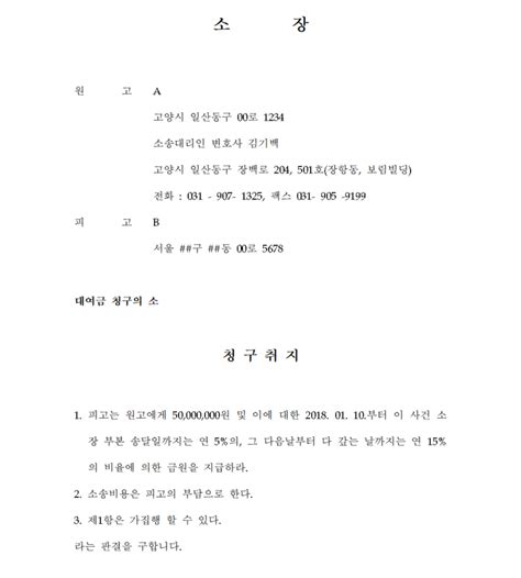 민사소송 소장 양식 작성 방법 네이버 블로그