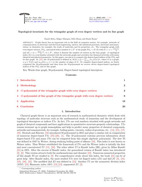 PDF Topological Invariants For The Triangular Graph Of Even Degree Vertices And Its Line Graph