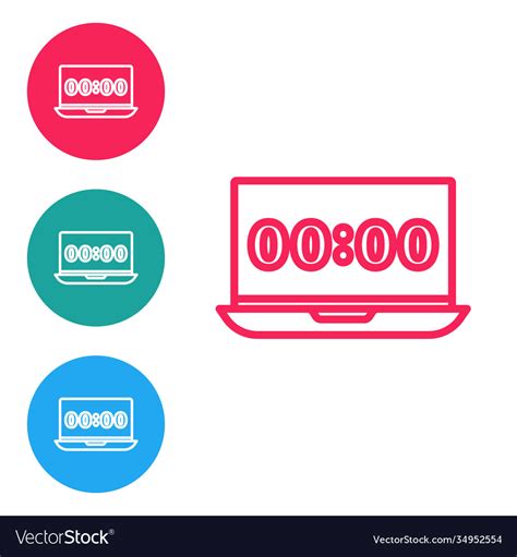 Red Line Clock On Laptop Screen Icon Isolated Vector Image