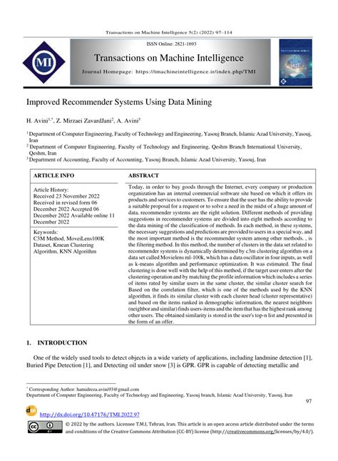 pdf transactions on machine intelligence improved recommender systems