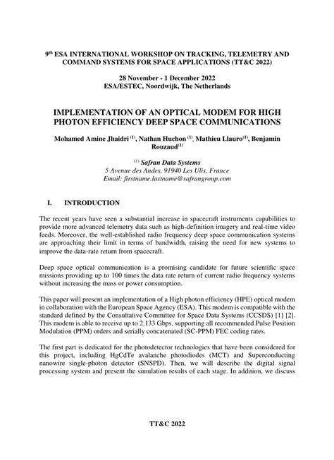 Pdf Implementation Of An Optical Modem For High Photon Efficiency