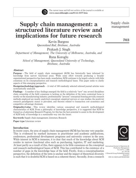 Pdf Supply Chain Management A Structured Literature Review And Implications For Future Research