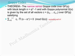Justesen Codes Alternant Codes Goppa Codes PPT