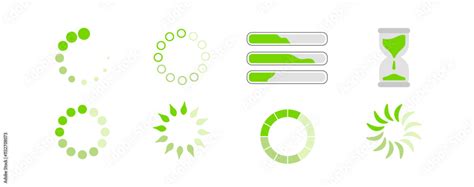 Collection Of Green Loading Animations And Progress Bar Icons Hourglass Spinner And Progress