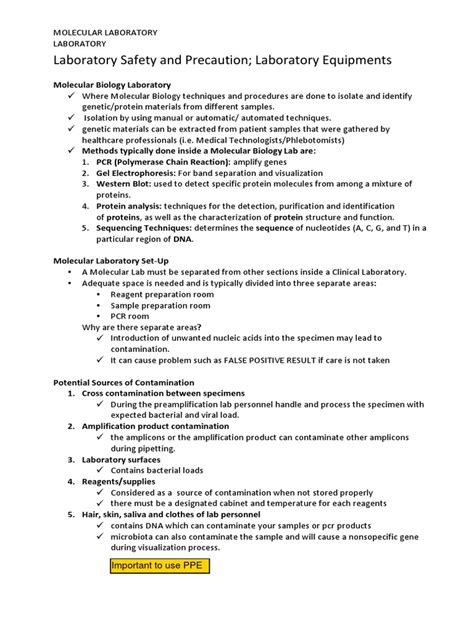 Molecular Biology Laboratory Safety And Precaution Pdf Polymerase Chain Reaction