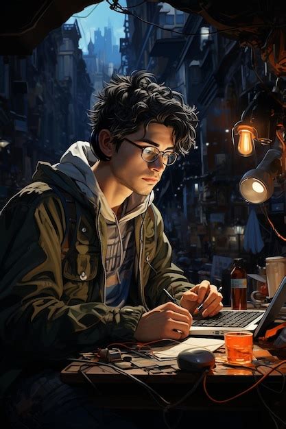 Premium Ai Image Developer Man Sitting At A Desk